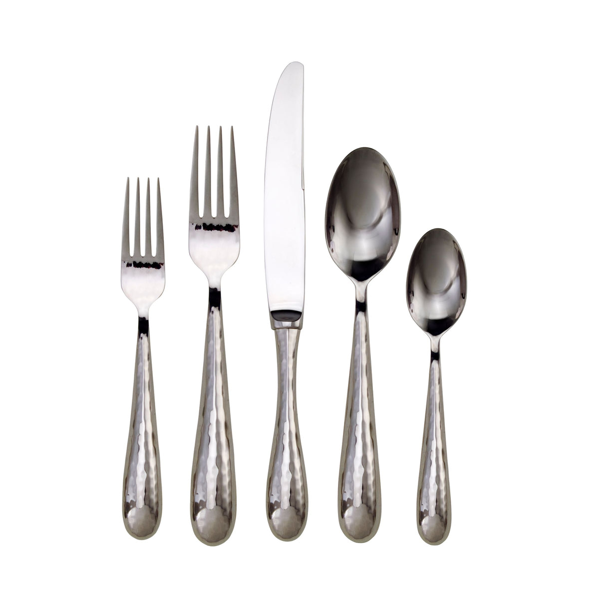 Florence Mirrored Hammered 18/10 Stainless Steel 5 Piece Flatware Set ...