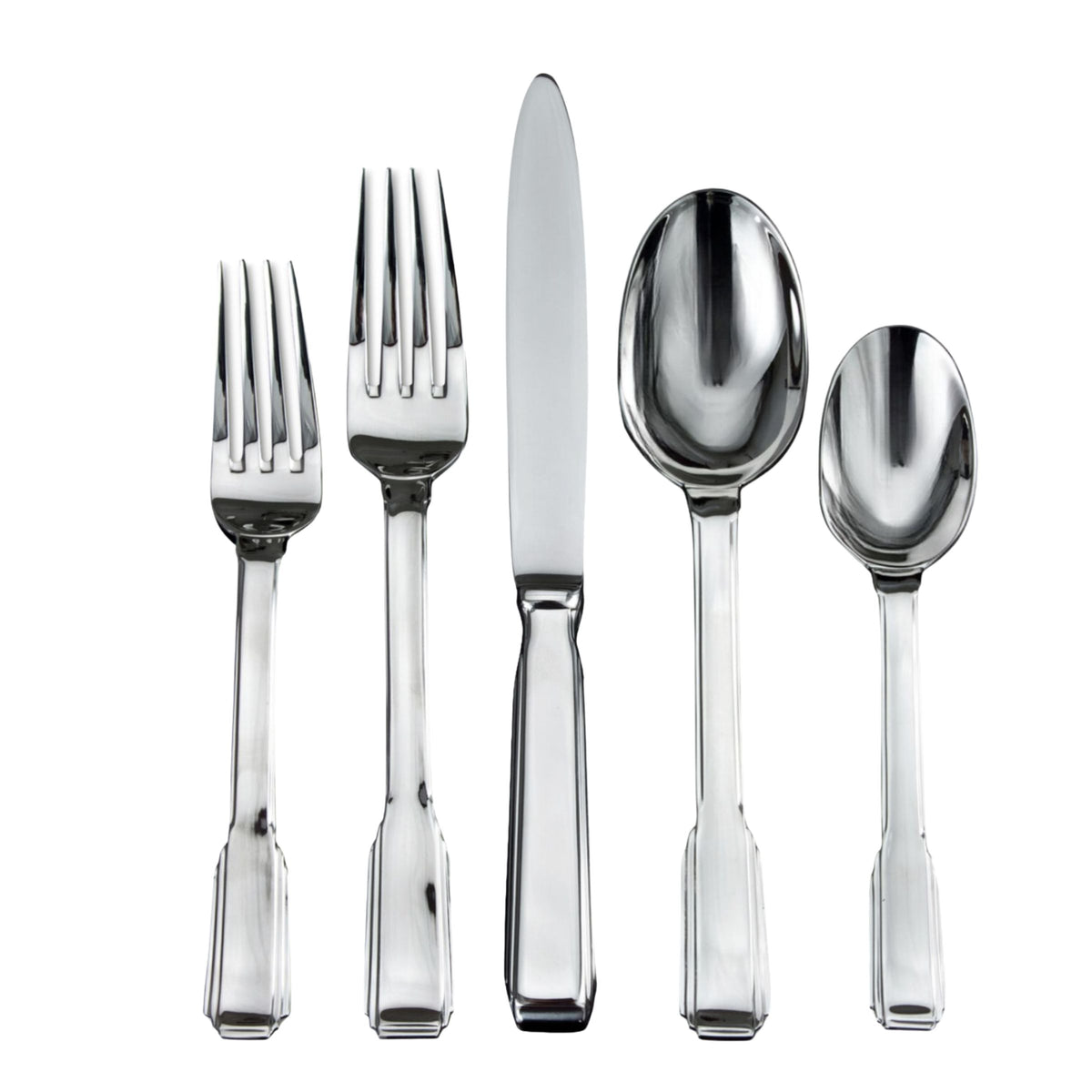 Art Deco Mirrored 18/10 Stainless Steel 5 Piece Flatware Set, Service ...